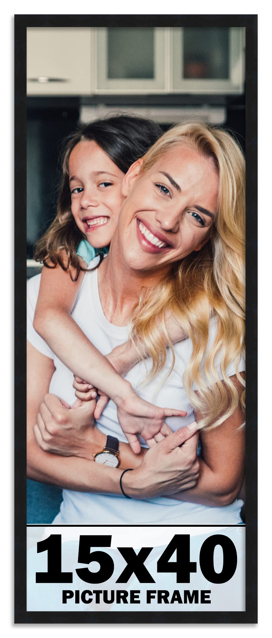 15x40 Frame Black Picture Frame - Complete Modern Photo Frame Includes UV Acrylic Shatter Guard Front, Acid Free Foam Backing Board, Hanging Hardware Wood Wall Frames for Family Photos - no Mat