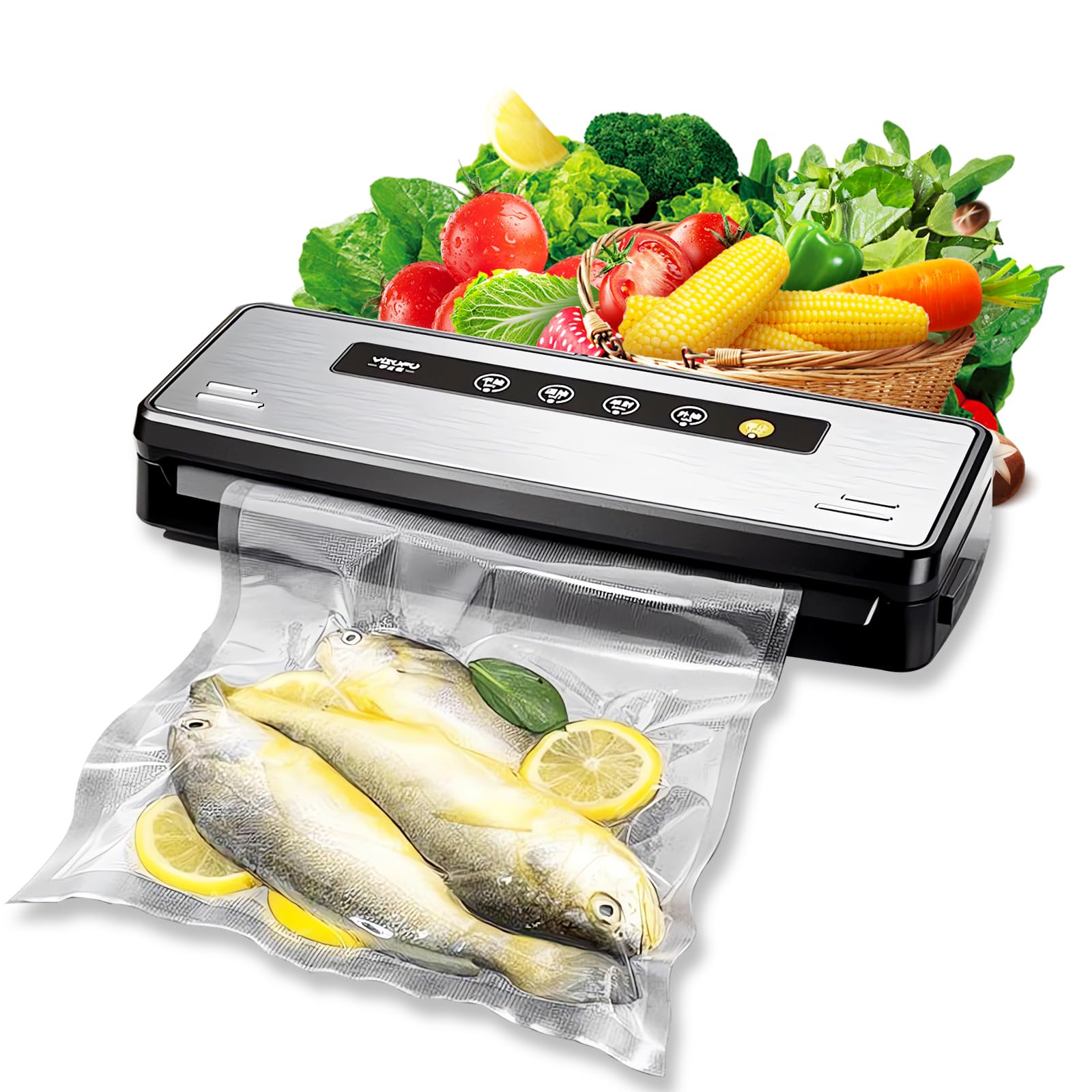 Vacuum Sealer Machine, Dry Moist Vacuum Sealer With 10 Mini Food Storage Bags, Kitchen Full Automatic Air Sealing System for Sous Vide, Snacks Freshness, Stainless Steel Panel, Led Indicator Light