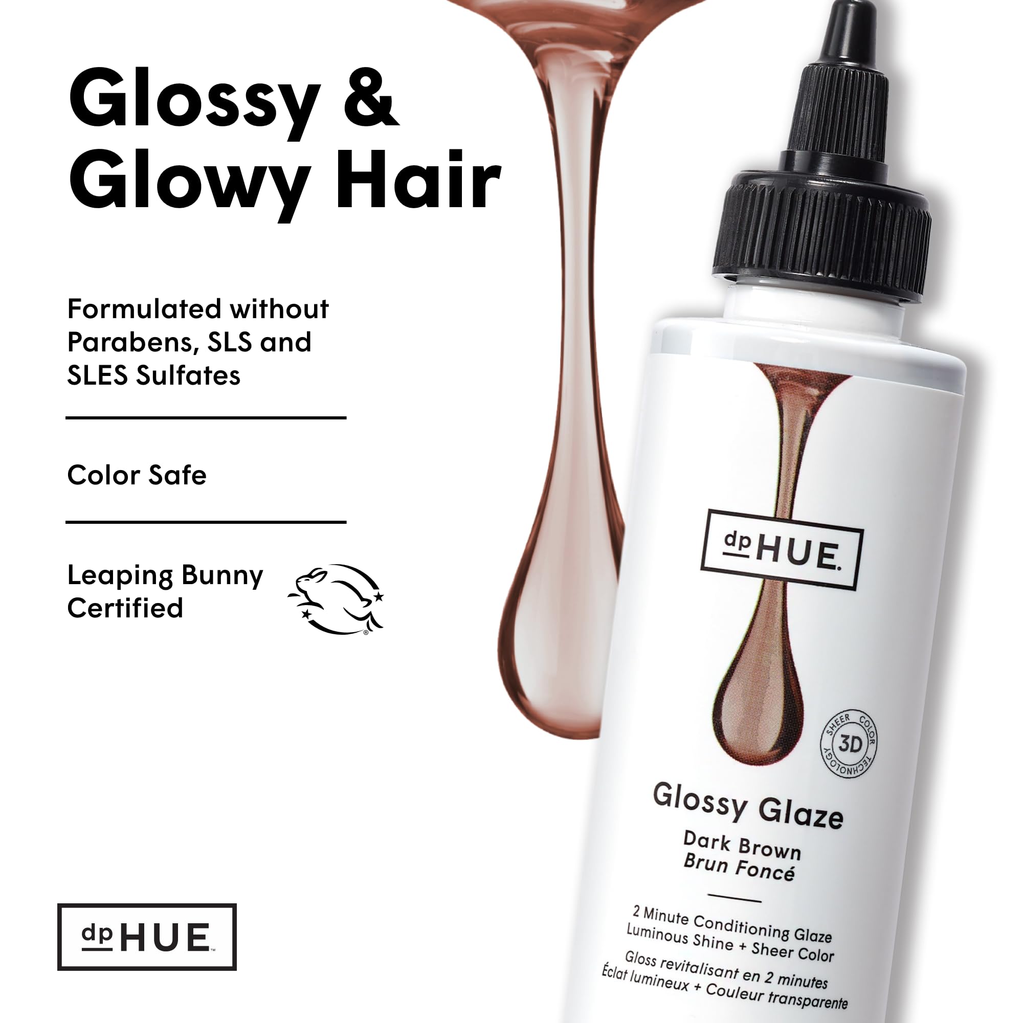 dpHUE Glossy Glaze, Dark Brown - 4 fl oz - In-Shower Conditioning Glaze for Luminous Shine & Sheer Color - Paraben, SLS & SLES Sulfate Free - Leaping Bunny Certified