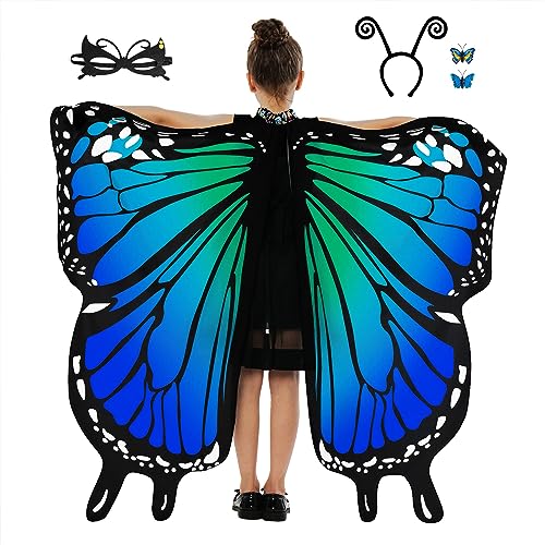 Tibeha Halloween Butterfly Wings for Women - Girls Kid Adult Costume Cape, Mask, Antenna Headband