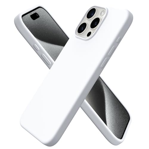 ORNARTO Compatible with iPhone 15 Pro Max Case 6.7", Slim Liquid Silicone 3 Layers Soft Gel Rubber Shockproof Protective Phone Case with Anti-Scratch Microfiber Lining-White
