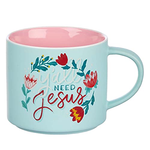 Bless Your Soul Large Blue Coffee Mug Y'all Need Jesus, Funny Birthday Gifts for Women/Men, Co-worker, Retro-Inspired Designs - 18oz Cup