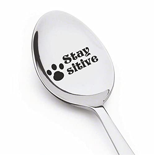 Stay Pawsitive | Positive Affirmation Cat Dog Lovers Gift For Men Women | Gifts for Teen Girl Boy | Engraved Spoon for Friends | Birthday Christmas Gift For Pet Lover | Pet Owner Gift - 7 Inch