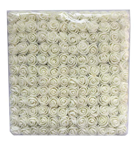 Charmly Mini Fake Rose Flower Heads 144pcs Little Artificial Roses DIY Flowers Accessories Home Wedding Party Craft Art Decor Bottom add Gauze Milk White