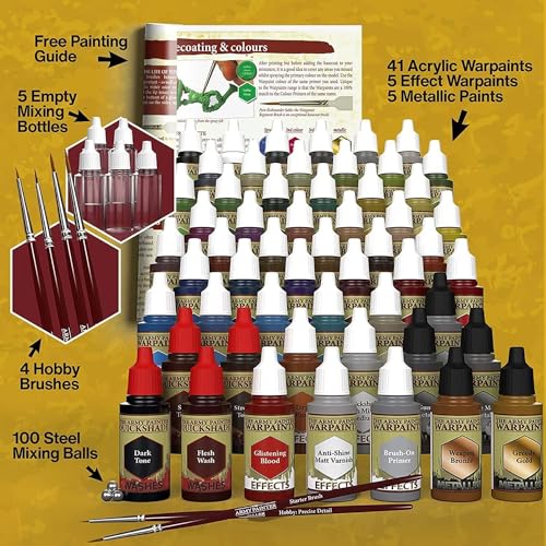 Wargames Delivered The Army Painter 55 Acrylic Paint Set Miniature Painting Kit with 4 Brushes - Model Paints for Plastic Models - Model Paint Set with Mixing Balls & Bottles