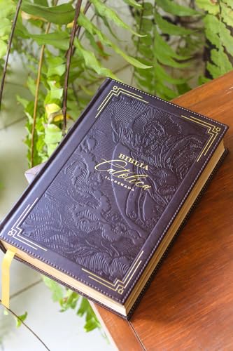 Biblia Católica, Ilustrada, Piel genuina, Café, Comfort Print (Spanish Edition)