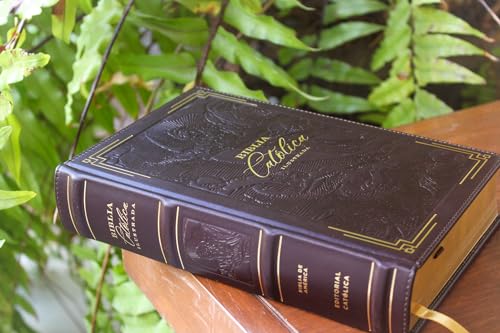 Biblia Católica, Ilustrada, Piel genuina, Café, Comfort Print (Spanish Edition)