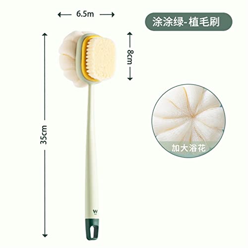 INGVY Dry Brushing Body Brush Enlarge Sponge Long Hanlde Soft Hair Bath Brush Doubleside Rub Cleaning Shower Brush Back Scrubber Exfoliating Cleaning Tool (Color : Green)