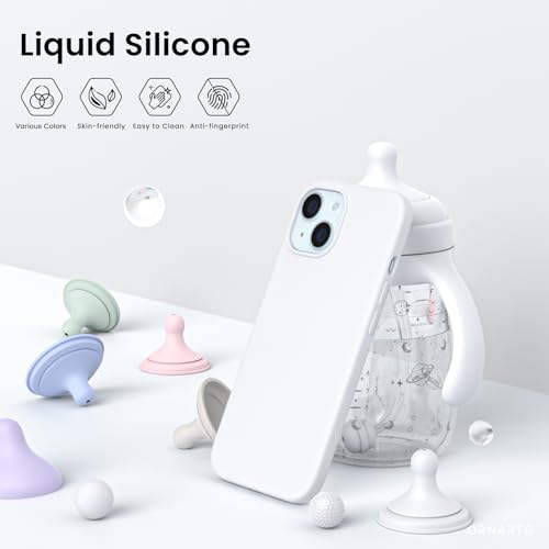 ORNARTO Compatible with iPhone 15 Plus Case 6.7", Slim Liquid Silicone 3 Layers Full Covered Soft Gel Rubber Cover Protective Phone Case with Anti-Scratch Microfiber Lining-White