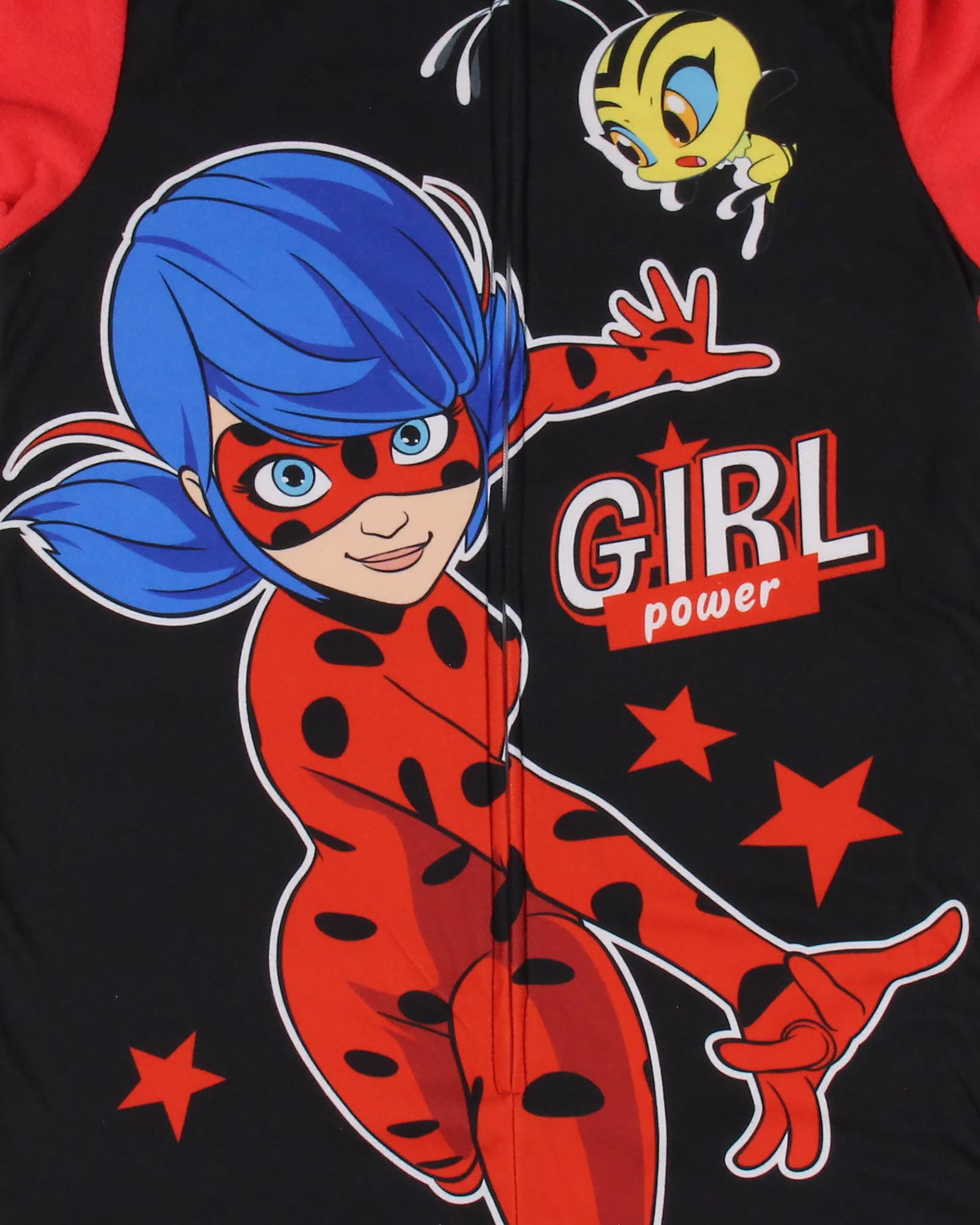 Komar Kids Miraculous Ladybug Girls Girl Power Full Zip Blanket Sleeper Hooded Pajama, 6 Black