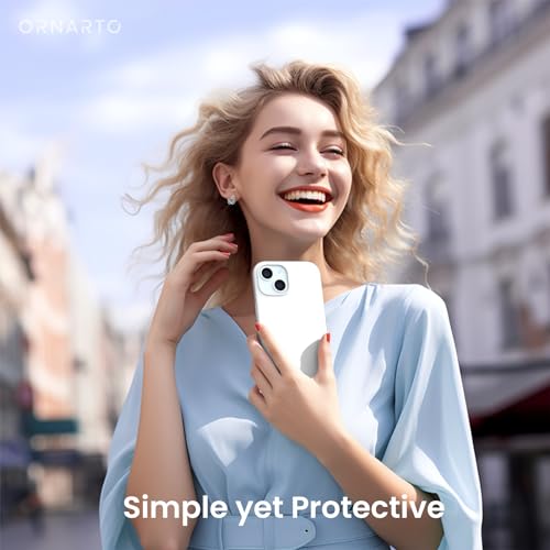 ORNARTO Compatible with iPhone 15 Plus Case 6.7", Slim Liquid Silicone 3 Layers Full Covered Soft Gel Rubber Cover Protective Phone Case with Anti-Scratch Microfiber Lining-White