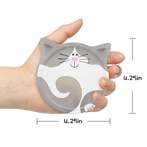 Funny Coasters for Drinks Absorbent, Cat Shaped Ceramic Coasters Set of 4, Unique Gift Ideas for Cat Lovers, Bar Dining Table Decor Housewarming Birthday Gift - 4.25''