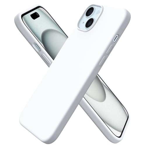 ORNARTO Compatible with iPhone 15 Plus Case 6.7", Slim Liquid Silicone 3 Layers Full Covered Soft Gel Rubber Cover Protective Phone Case with Anti-Scratch Microfiber Lining-White