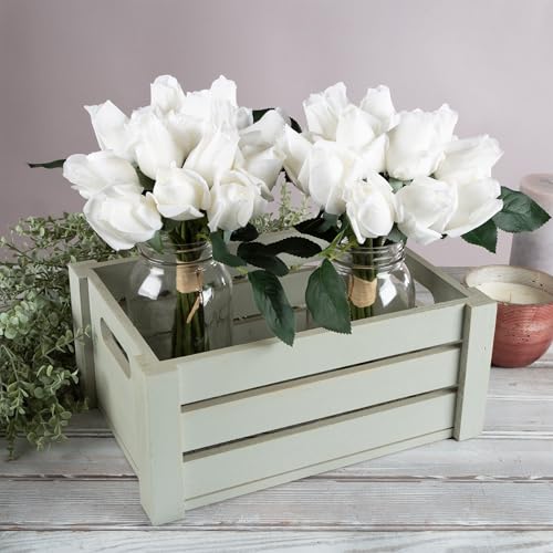 Pure Garden Rose Artificial Flowers - 24Pc Real Touch 11.5-Inch Fake Flower Set with Stems for Home Decor, Wedding, or Bridal/Baby Showers (White)