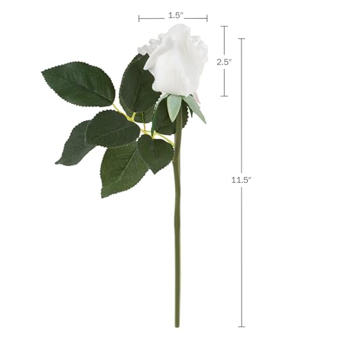 Pure Garden Rose Artificial Flowers - 24Pc Real Touch 11.5-Inch Fake Flower Set with Stems for Home Decor, Wedding, or Bridal/Baby Showers (White)