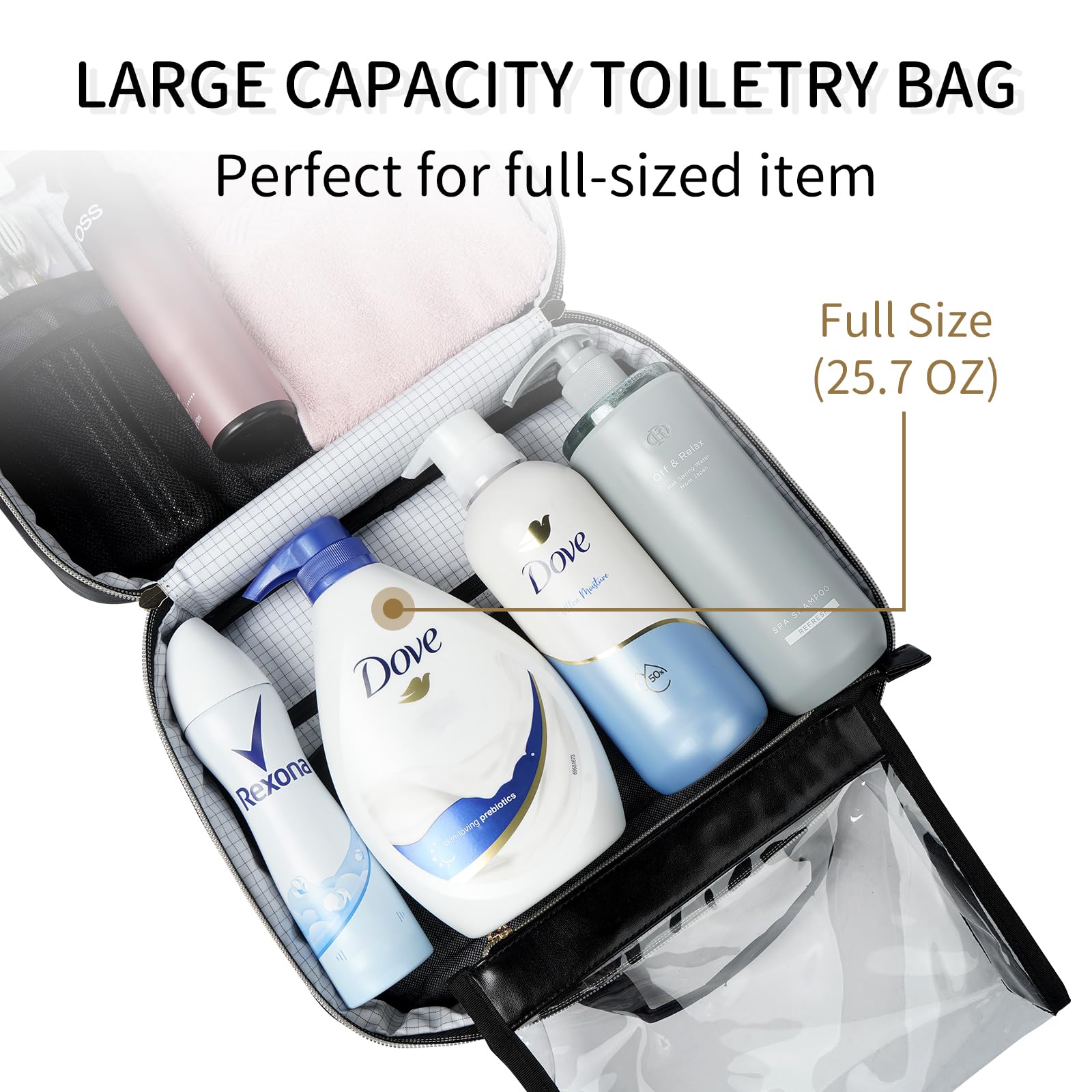 BIRFORK Travel Toiletry Bag, Large Hanging Toiletry Bag for Women Men, Cosmetic Makeup Bag for Traveling, Makeup Organizer for Full-Size Shampoo, Travel Essentials Bag