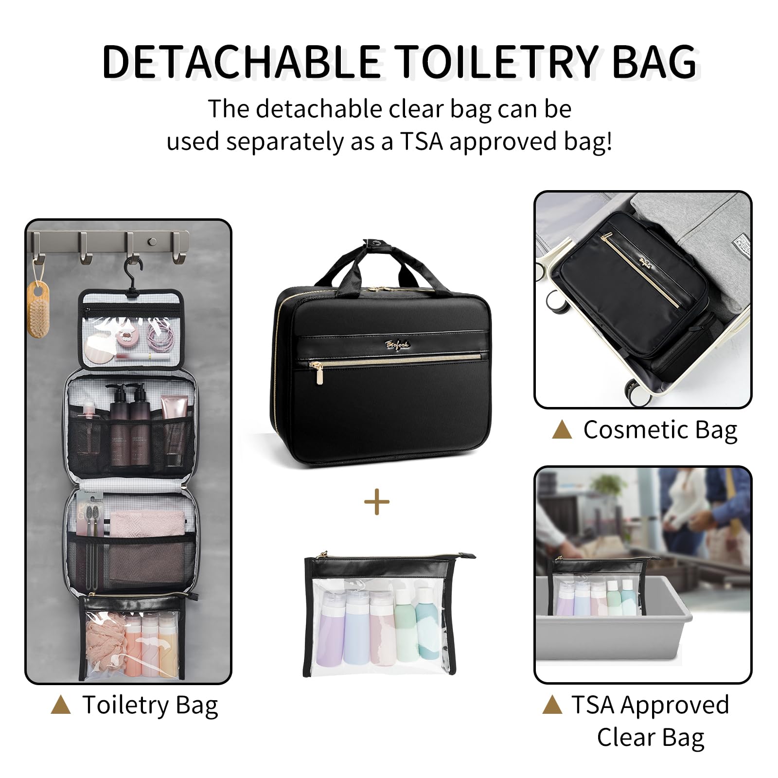 BIRFORK Travel Toiletry Bag, Large Hanging Toiletry Bag for Women Men, Cosmetic Makeup Bag for Traveling, Makeup Organizer for Full-Size Shampoo, Travel Essentials Bag