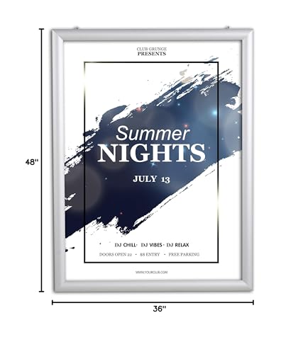 M&T Displays Portable Snap Poster Frame 36x48 Inch Silver 1.77" Aluminum Profile, Front Loading Wall Mounting Display for Photo Picture Document Certificate Mitered Corner Anti Glare Cover