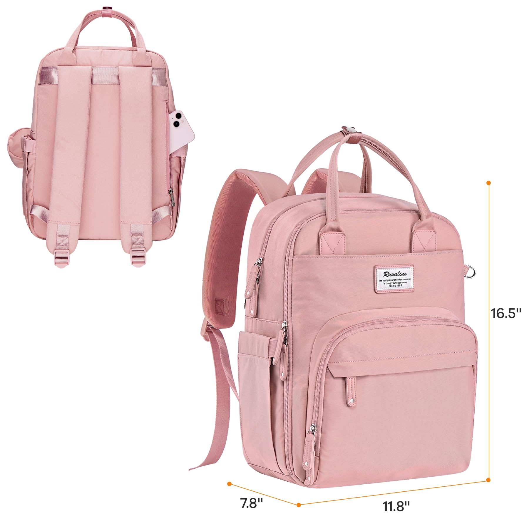 RUVALINO Diaper Bag Backpack, Multifunction Travel Pack Maternity Baby Changing Bags, Large Capacity, Waterproof, Pink