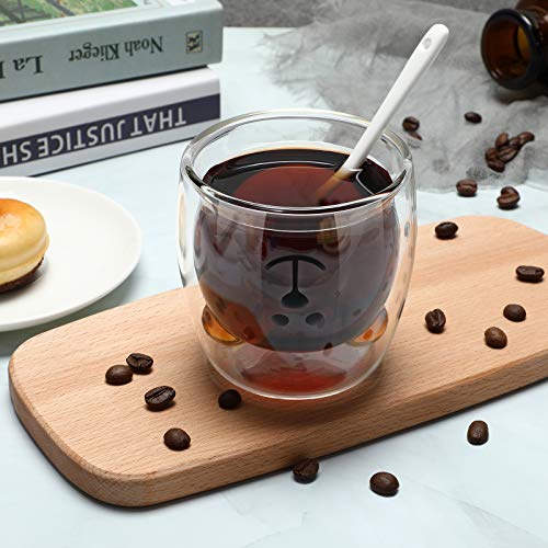 Cute Bear Tea Cup Duck Cat Coffee Mug Milk Double Wall Glass Chocolate Cappuccino Cup Gift for Women Men Office Christmas Birthday Valentine Gifts, 250 ML (Clear Bear, 1 Piece)
