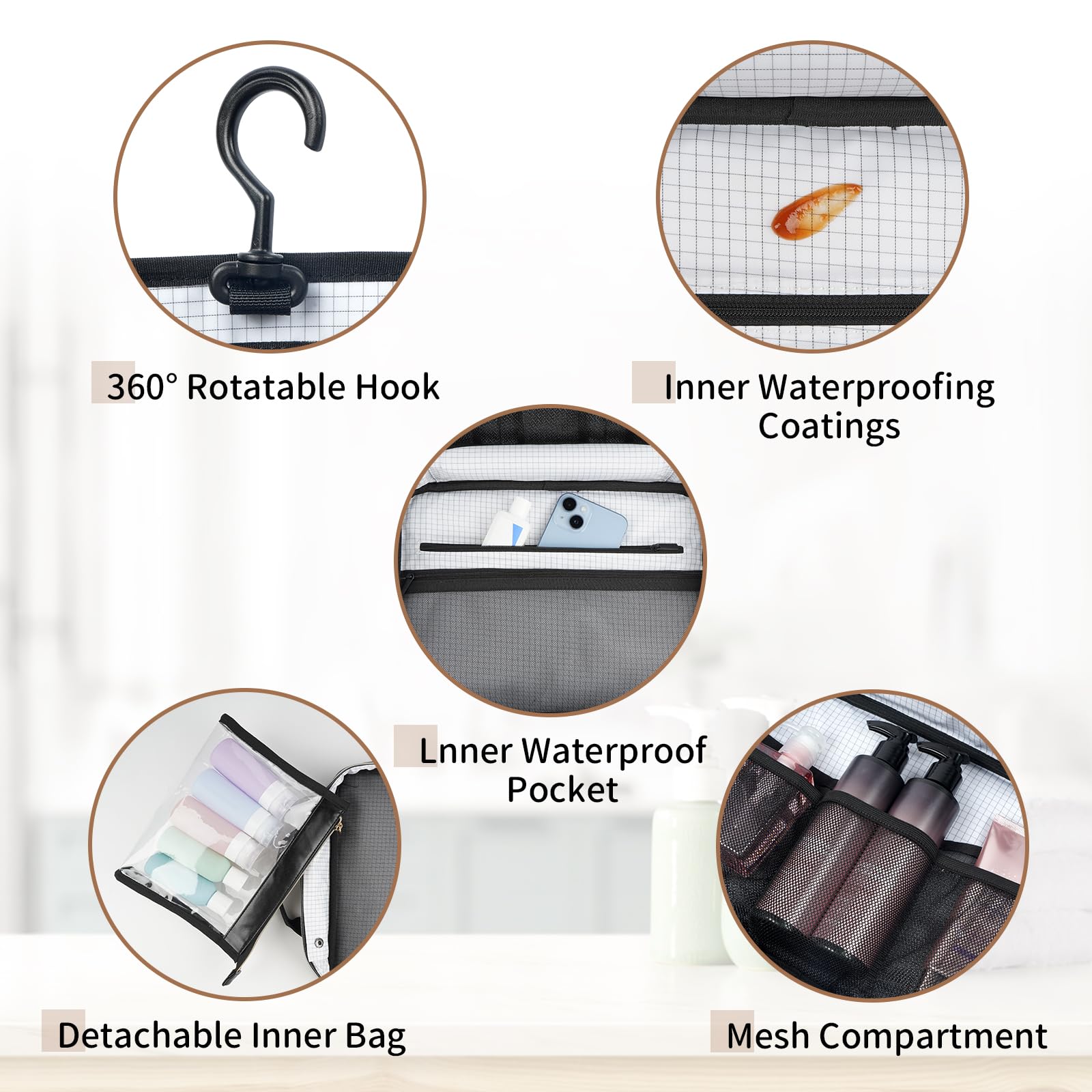BIRFORK Travel Toiletry Bag, Large Hanging Toiletry Bag for Women Men, Cosmetic Makeup Bag for Traveling, Makeup Organizer for Full-Size Shampoo, Travel Essentials Bag