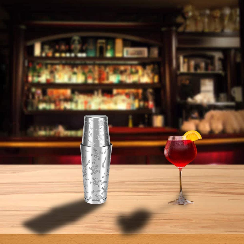 Stainless Steel Boston Shaker Tin with Etched Pattern - 2 Piece Weighted Cocktail Shaker 18oz & 28oz,Martini Drink Shaker Kit for Bartender Professional Bar Tools (Skull Pattern)