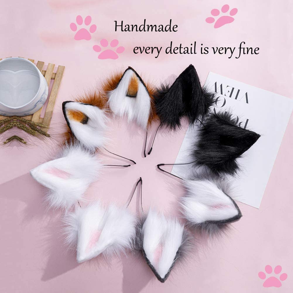 QinRuan Fox Cat Long Fur Ears Hair Headwear Wolf Animal Anime Halloween Cosplay Costume