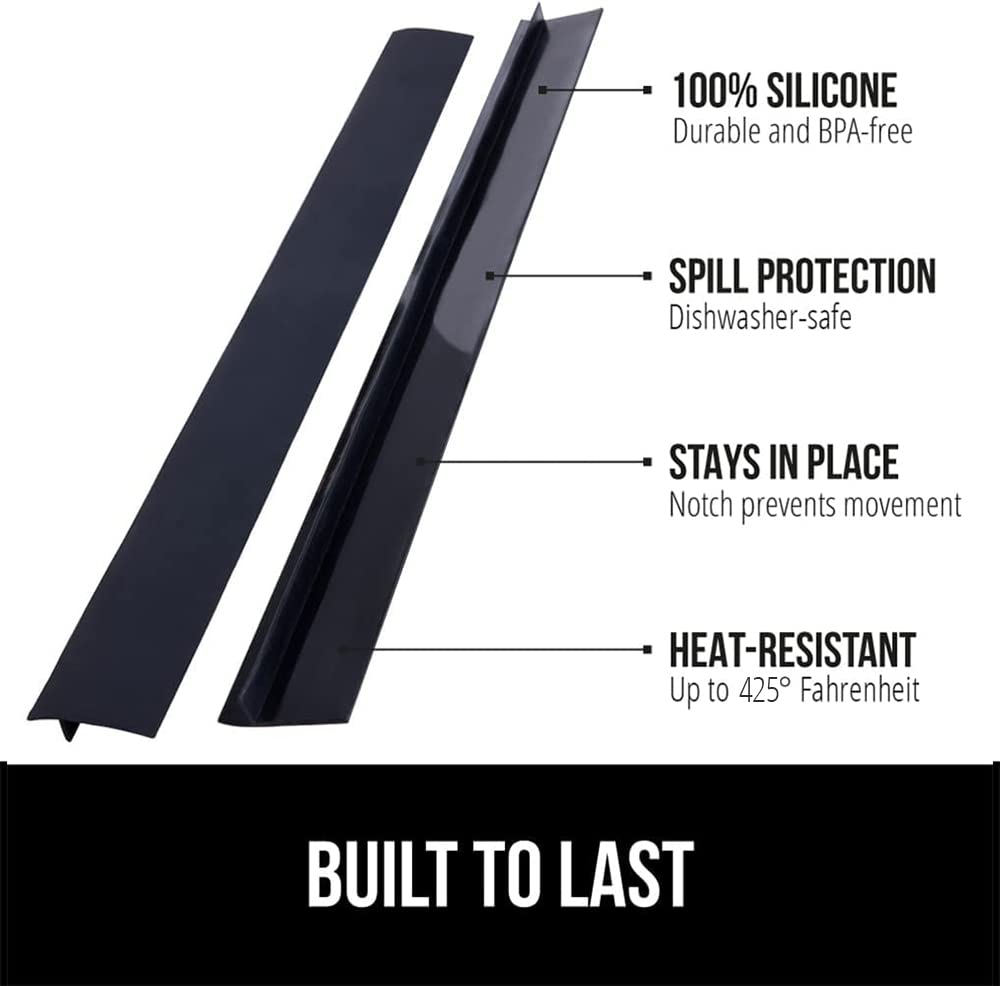Gorilla Grip 2 Pack Silicone Stove Gap Covers, Flexible Heat Resistant Stovetop Filler Between Counters and Cooktops, Seamless Hidden Oven Side Guard, Prevents Counterspace Mess, 21 Inch, Black