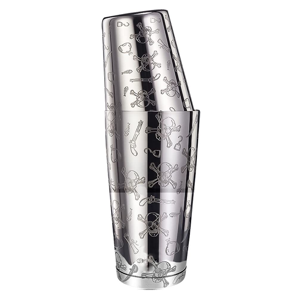 Stainless Steel Boston Shaker Tin with Etched Pattern - 2 Piece Weighted Cocktail Shaker 18oz & 28oz,Martini Drink Shaker Kit for Bartender Professional Bar Tools (Skull Pattern)