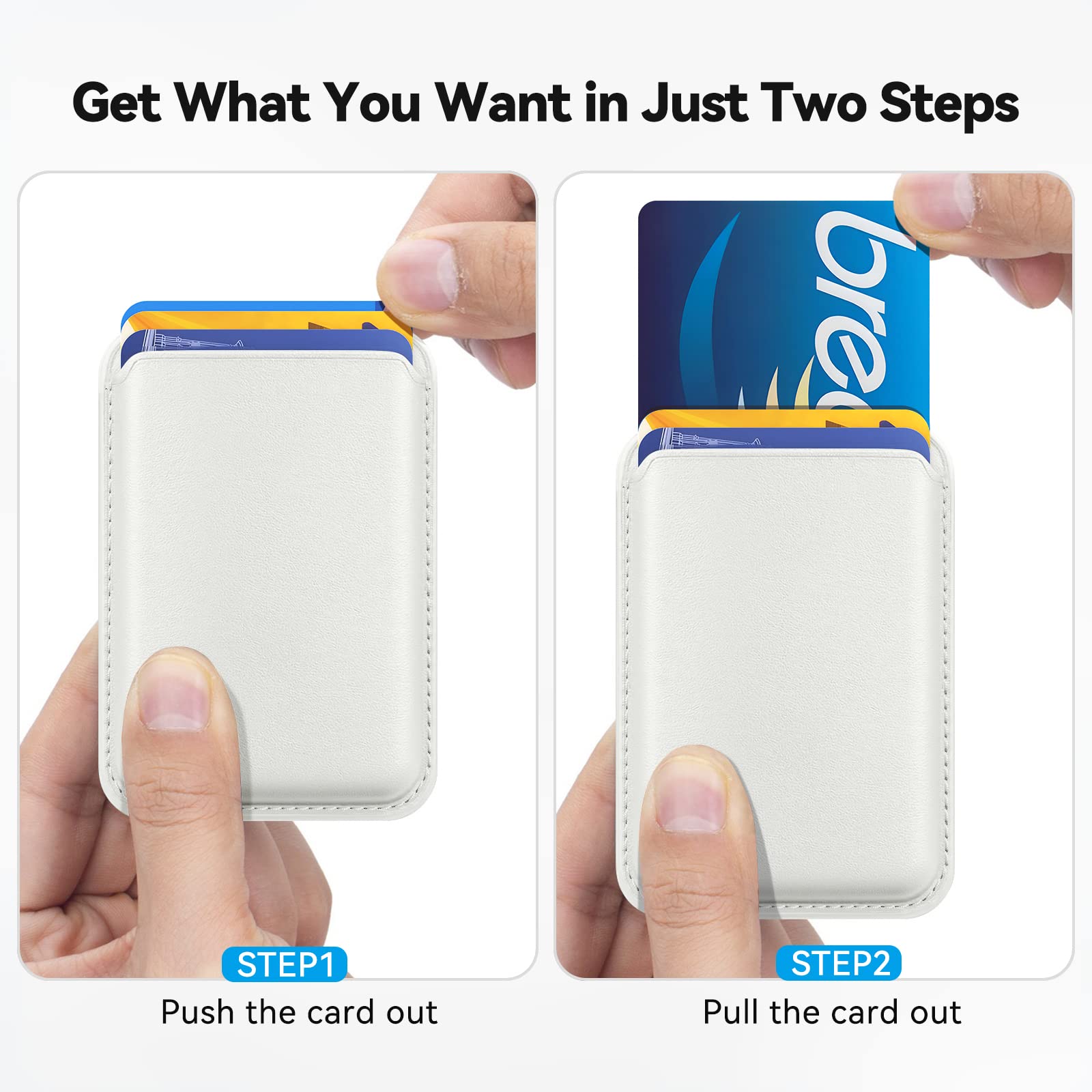 MARETU Magnetic Wallet Card Holder with Mag Safe, Leather Phone Wallet for iPhone 15 14 13 12 Pro/Pro Max/Plus/Mini, Magnetic Card Holder for Back of iPhone 15/14/13/12 Series, White