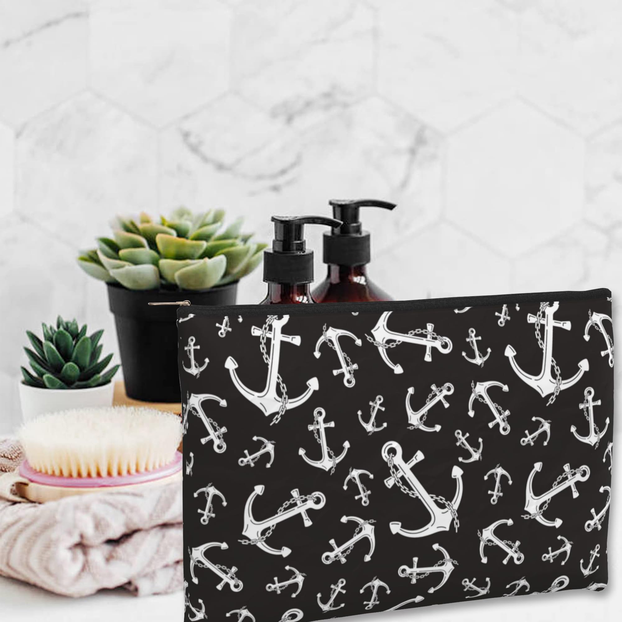 XIOAIDJAA Makeup Bag Anchor Personalized Cosmetic Bags with Zipper Waterproof Cute Makeup Pouch,Women Gift Idea Cosmetic Pouch