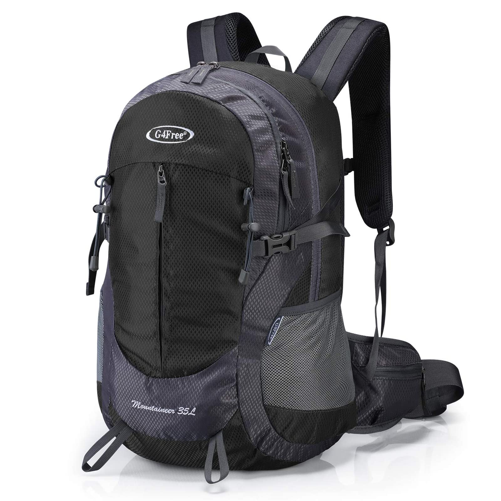 G4Free 35L Hiking Backpack Water Resistant Outdoor Sports Travel Daypack Lightweight with Rain Cover for Women Men (Black)