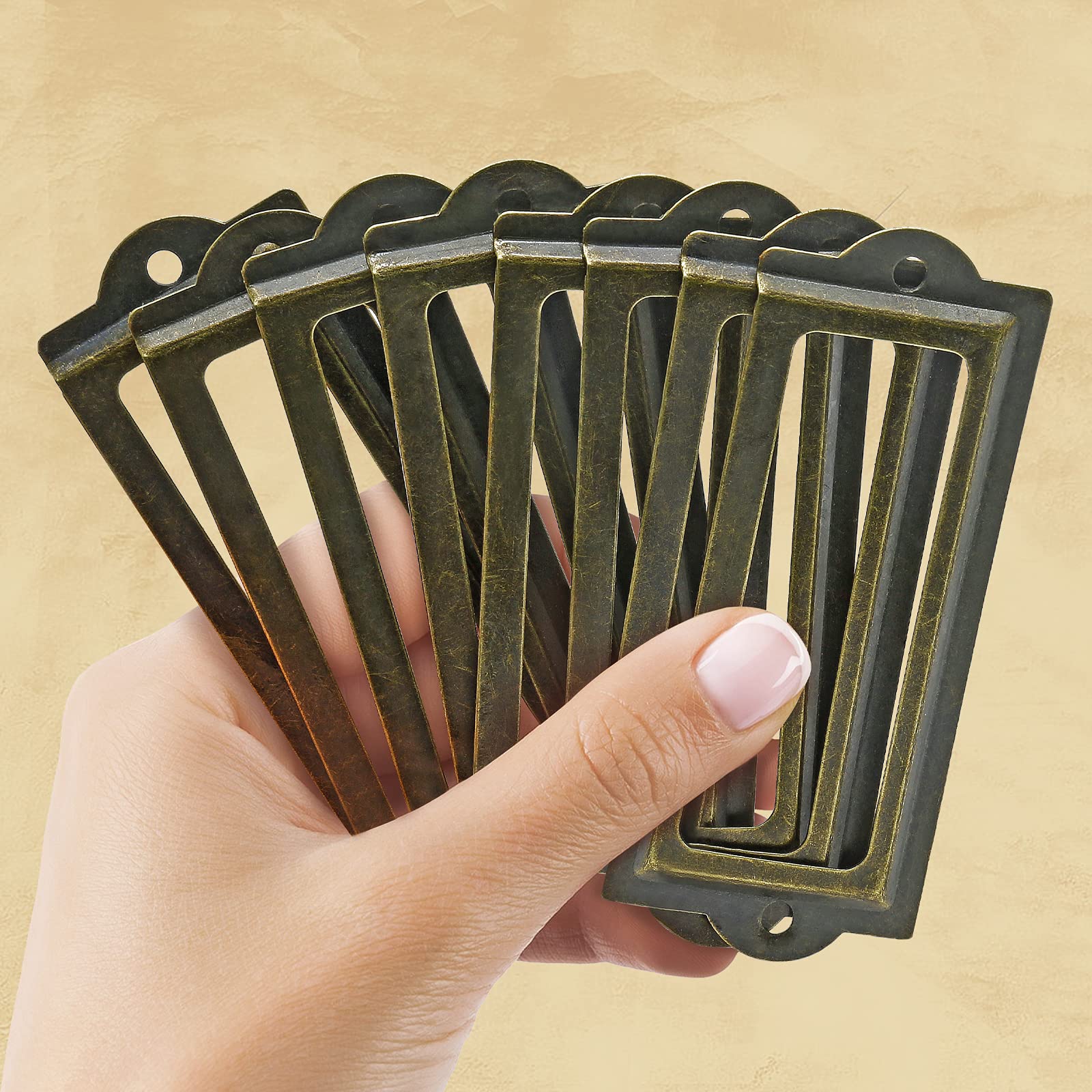 Rierdge 30 Pcs Antique Label Holder, 3.3 Inch Long Metal Office File Cabinet Shelves Drawer Name Card Label Holder Frames with Screws (Bronze)