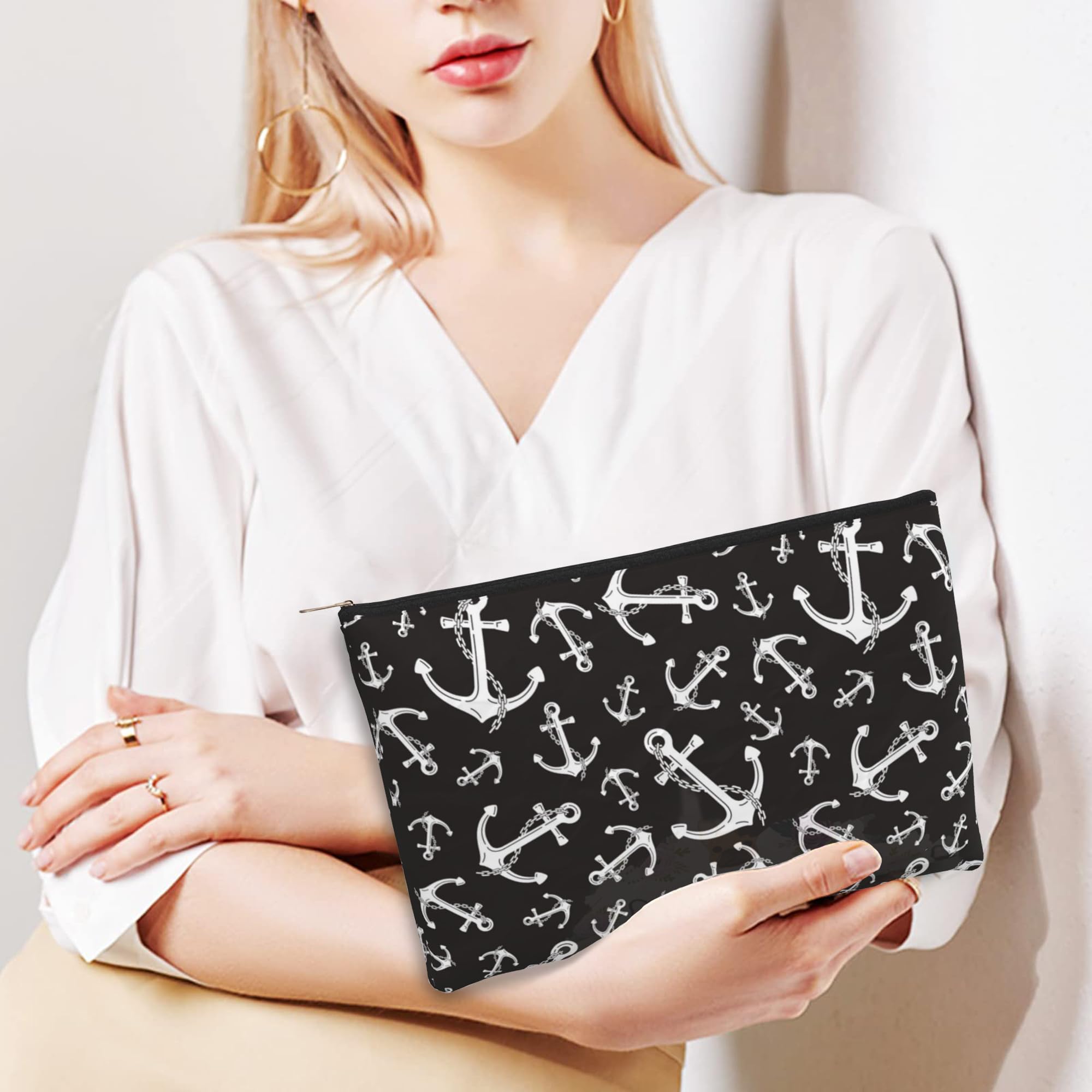 XIOAIDJAA Makeup Bag Anchor Personalized Cosmetic Bags with Zipper Waterproof Cute Makeup Pouch,Women Gift Idea Cosmetic Pouch