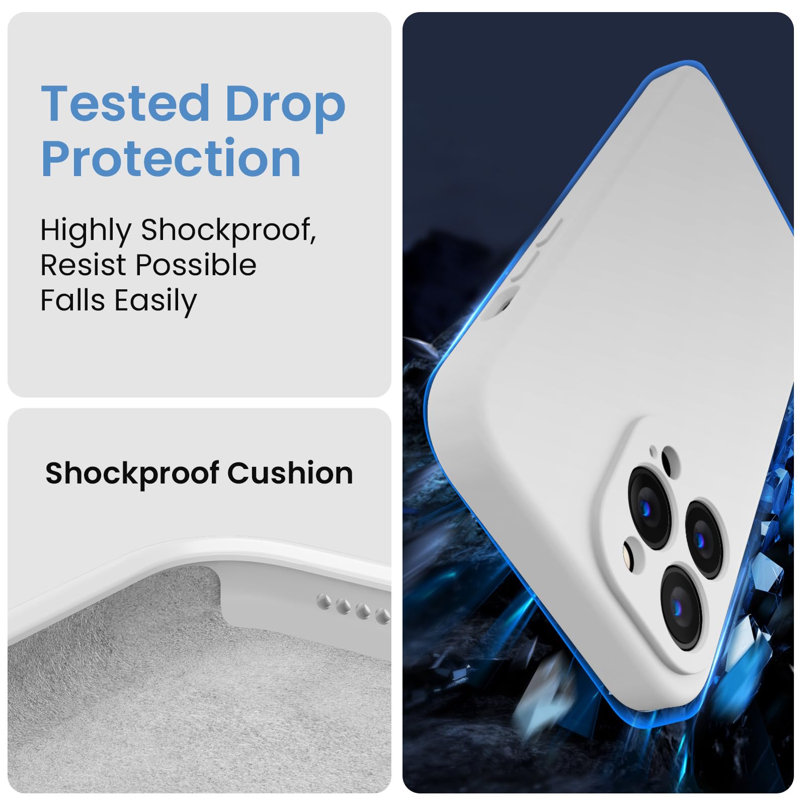 FireNova Designed for iPhone 13 Pro Case, Silicone Upgraded [Camera Protection] Phone Case with [2 Screen Protectors], Soft Anti-Scratch Microfiber Lining Inside, 6.1 inch, White