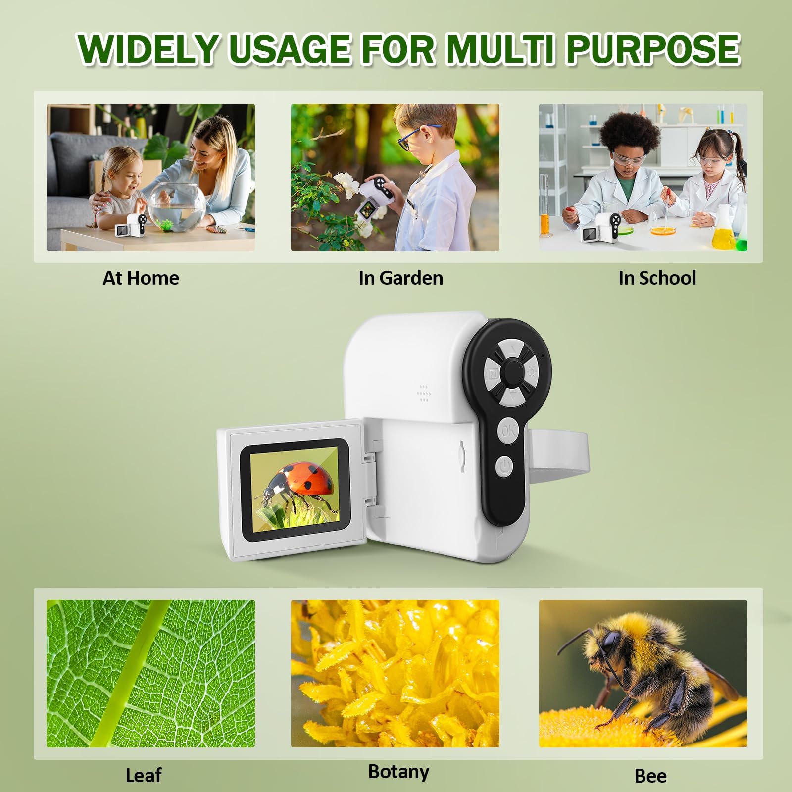 Barchrons Microscope for Kids, 1000X Handheld Kids Microscope with 6 Adjustable LED Lights, Easter Gifts for Kids Ages 8-12, 32G SD Card Included-White