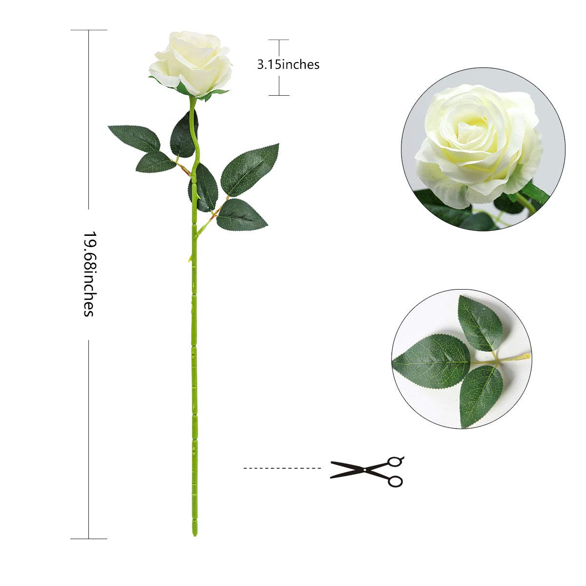 Tifuly White Roses Artificial Flowers -12 pcs Realistic Single Long Stem Fake Silk Roses Bouquet for Party Home Wedding Centerpiece Office DIY Decor(Off White)