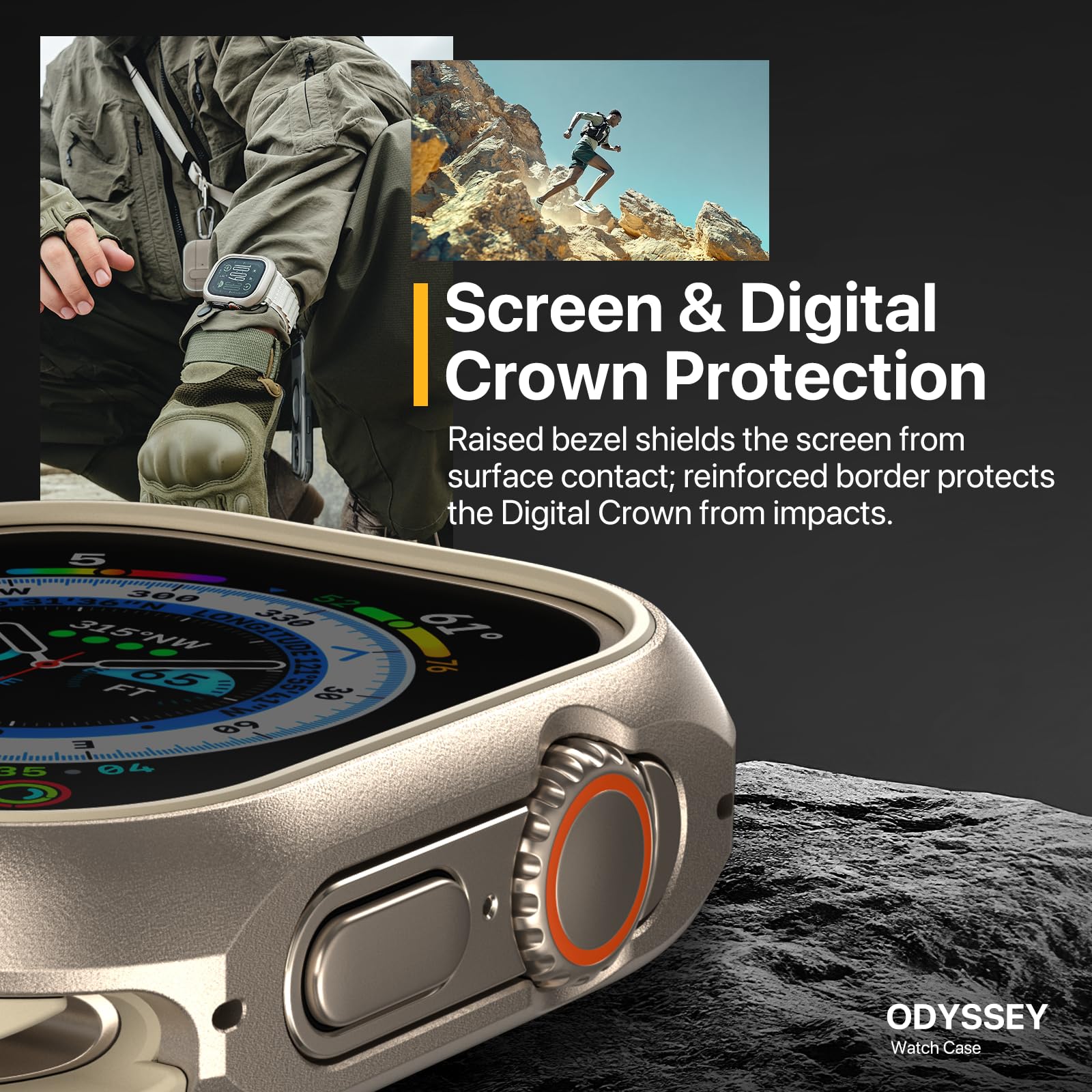 MAGEASY Aircraft-Grade Aluminum Rugged Case for Apple Watch Ultra 2, Apple Watch Ultra 49mm | 2 in 1 Metal Hard Shell with Shockproof Inner Bumper for Max Protection, Odyssey - Titanium