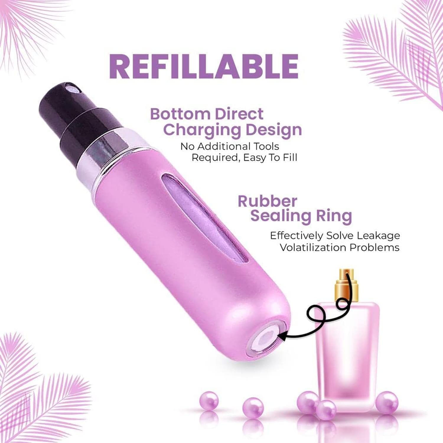 VIGOR PATH Portable Mini Refillable Perfume/Cologne Atomizer Bottle - great for travel, parties and events - Travel & toiletry accessory great for both men and women - 5ml/0.2oz (Gold - Pack of 2)