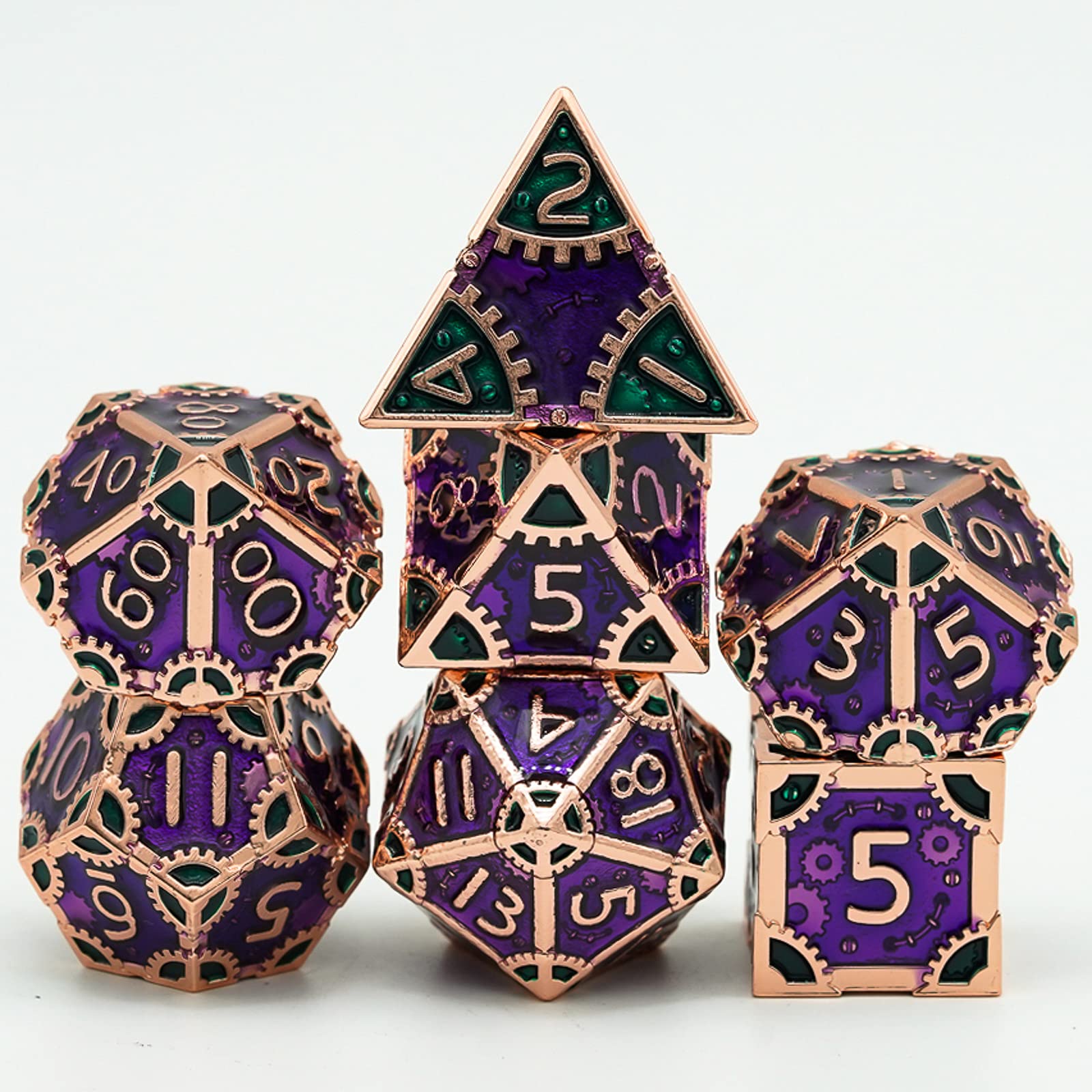 UDIXI Metal Dice Set D&D, 7PCS Metal DND Dice Steampunk Gear D and D Dice for Dungeons and Dragons Role Playing Games and Other Tabletop Game (Purple)