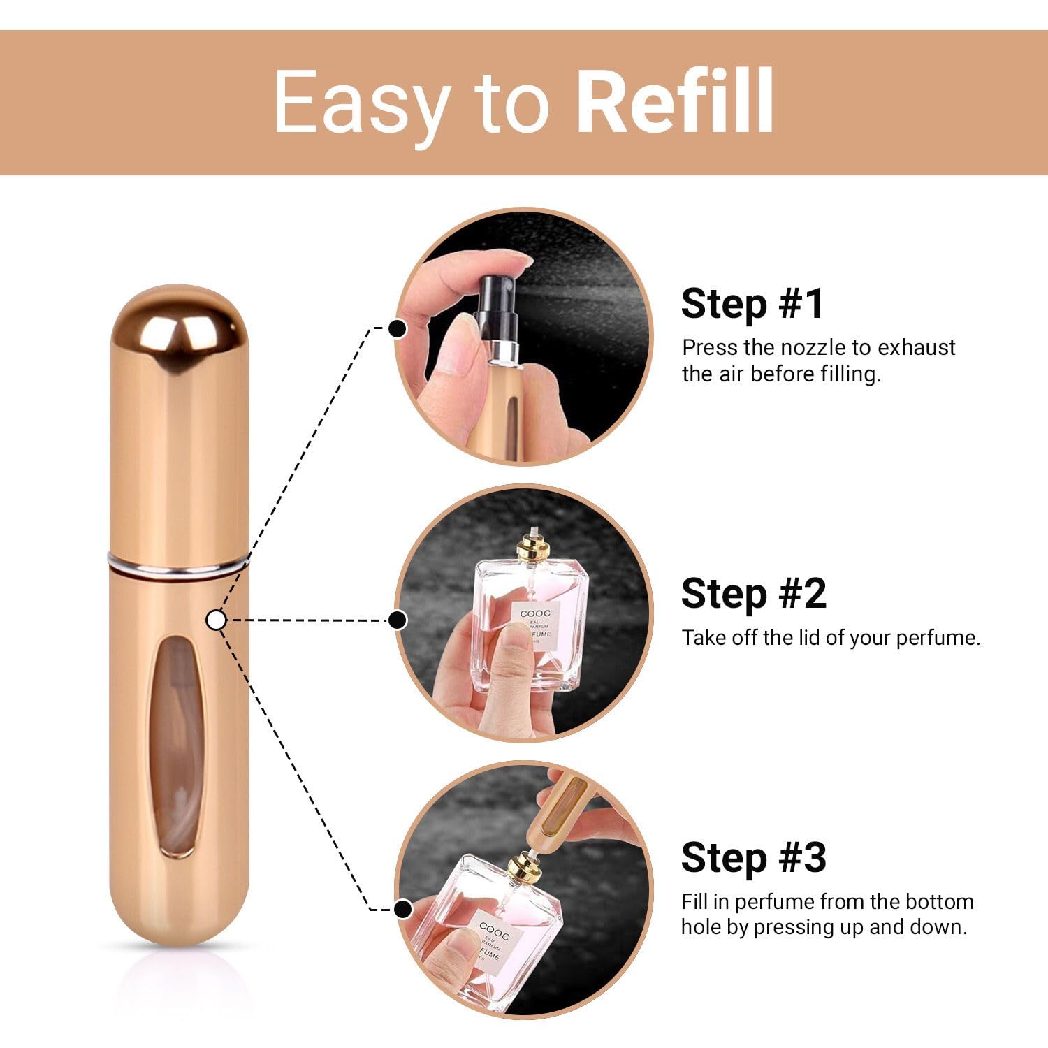 VIGOR PATH Portable Mini Refillable Perfume/Cologne Atomizer Bottle - great for travel, parties and events - Travel & toiletry accessory great for both men and women - 5ml/0.2oz (Gold - Pack of 2)