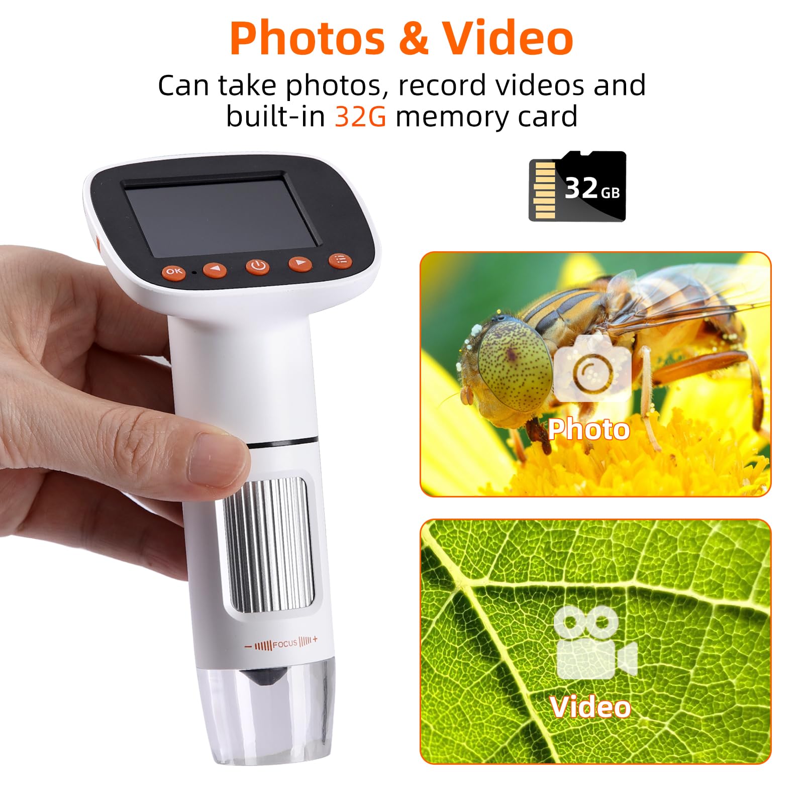 Koolertron 2 inch Handheld Digital Microscope with LCD Screen, Pocket Microscope with 32G Card for Kids and Adults,50x-1000x Magnification HD Magnifier for Coin/Circuit Board/Observation