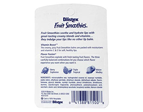 Blistex Fruit Smoothies Lip Moisturizers 3 Sticks 0.10 oz each Pack of 6