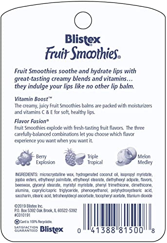 Blistex Fruit Smoothies Lip Moisturizers 3 Sticks 0.10 oz each Pack of 6