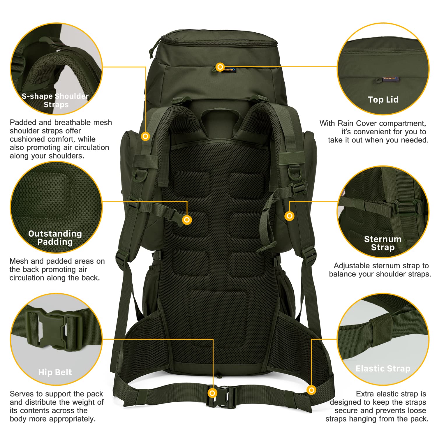 Mardingtop 60L Military Internal Frame Backpack for Hiking,Camping,Hunting,Rucksack Backpack with Rain Cover
