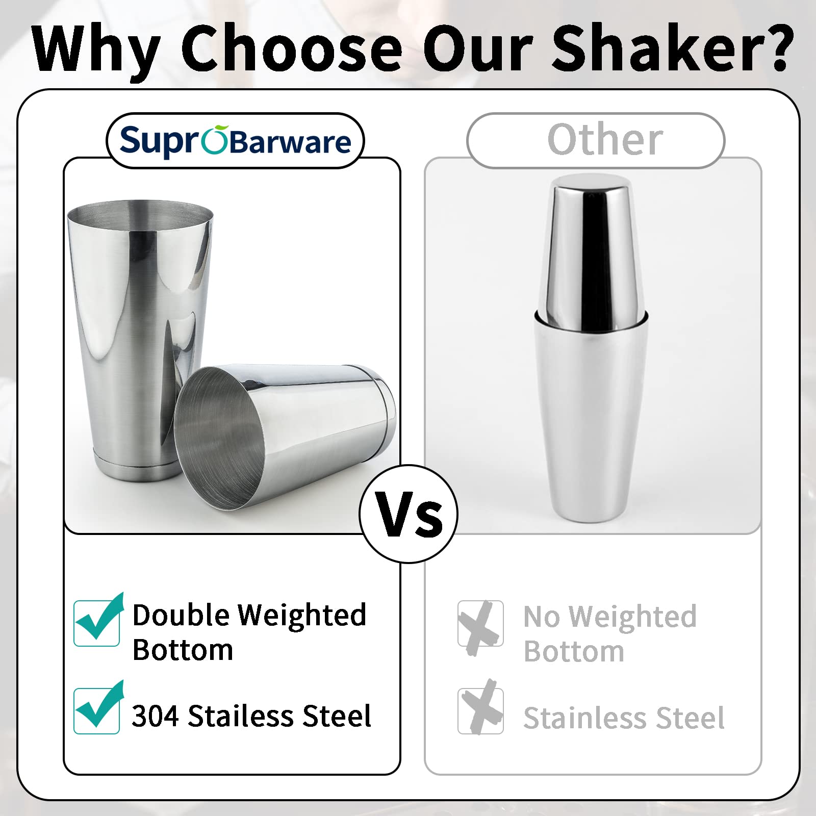 Stainless Steel Cocktail Shaker - 2 Piece 18oz & 28oz Boston Cocktail Shaker Bar Shaker Set Martini Shaker Set Bartender Shakers for Bartending - Silver 6 Pack