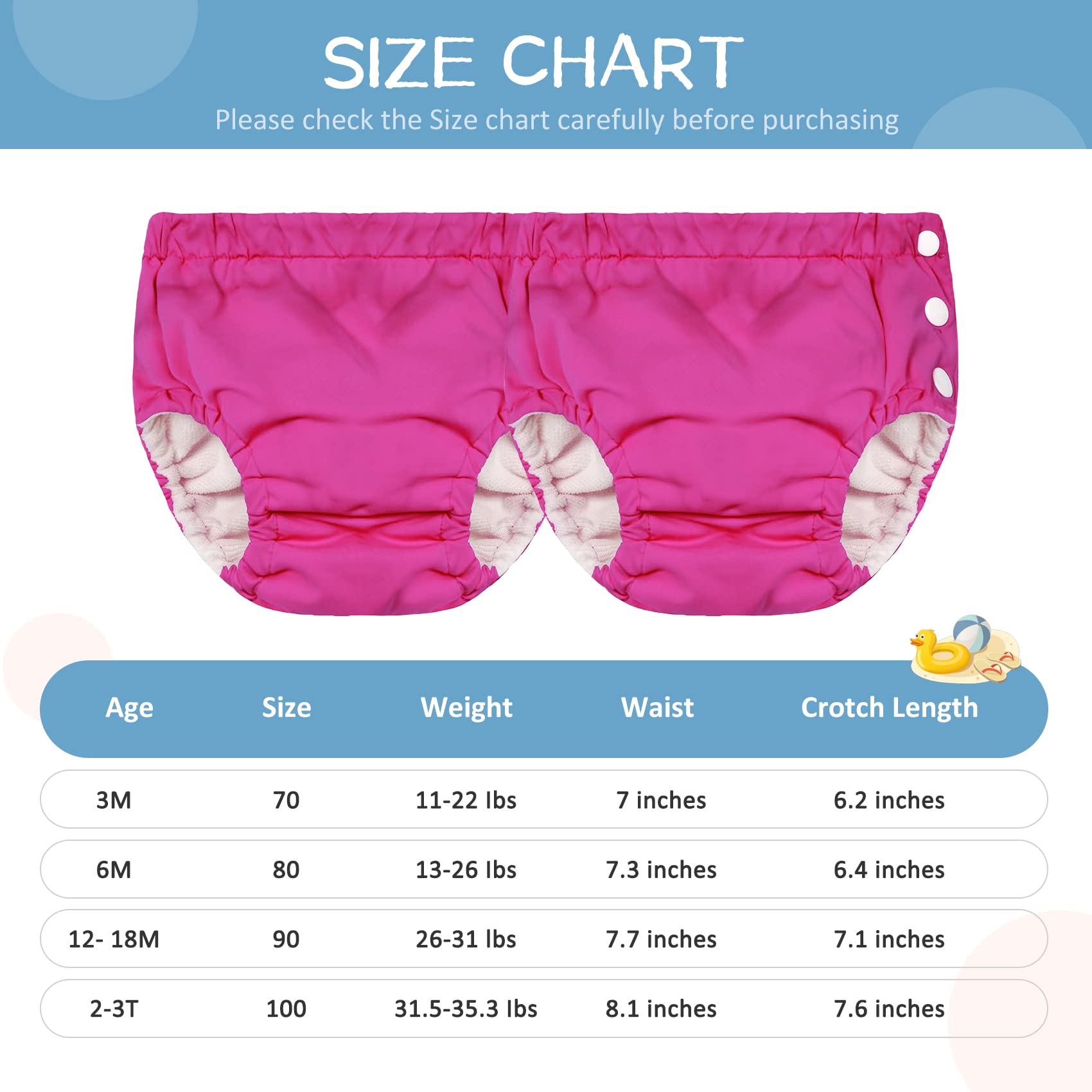 Durio Reusable Diapers Baby Washable Baby Swim Diapers Infant Swim Diaper Waterproof Baby Beach Essentials White Rose 3-6 Month