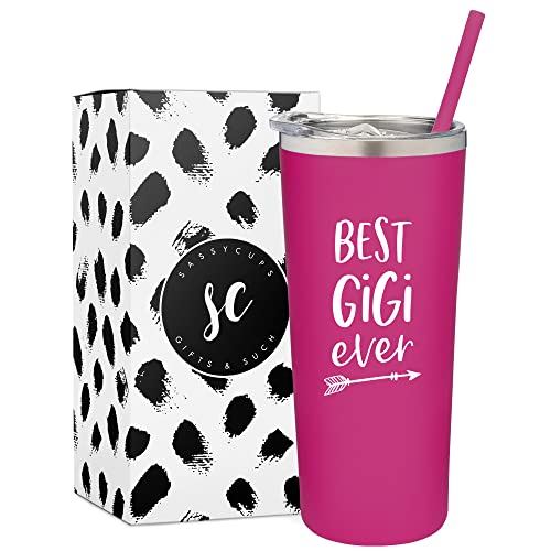 Best Gigi Ever Stainless Steel Tumbler with Lid and Straw - Vacuum Insulated Travel Tumbler Cup - Gigi Gift for Happy Birthday - New Gigi Stocking Stuffers - World's Best Gigi - Gigi Grandma Tumbler