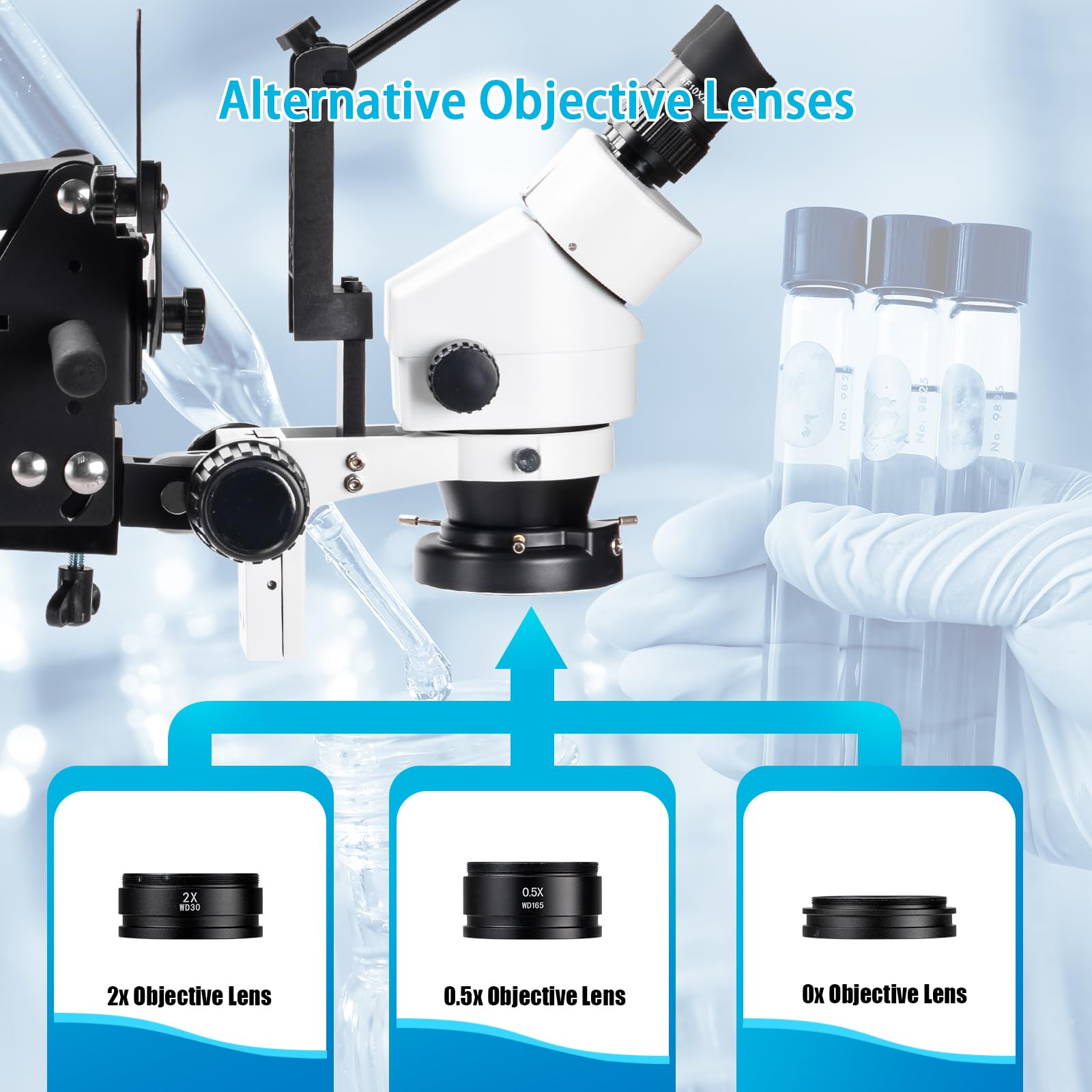DZQ Micro Inlaid Mirror 7X-45X Multi-Directional Microscope Set Working Distance 3.7-11.8 inch Micro-Setting Microscope Spring Bracket with Ring Light(Upgraded Version)