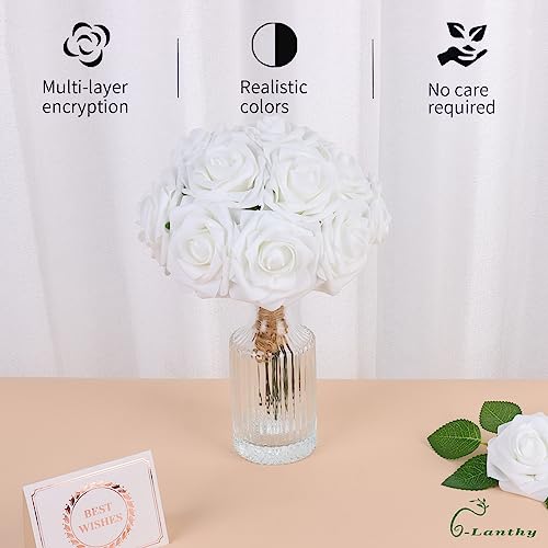G-Lanthy Artificial Flowers, White Roses 30 Pcs Real Looking Fake Roses Artificial Foam Roses Decoration DIY for Wedding,Arrangements Party Home Decorations